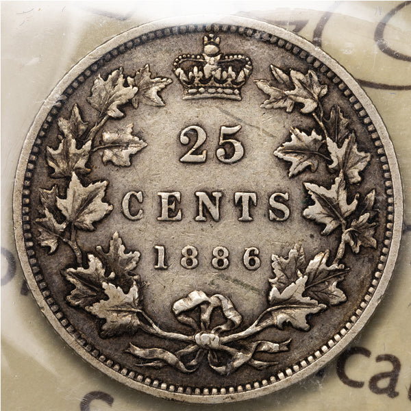 SOLD Canada 1886 6/3 Obv 5 LBE 25 Cents Quarter Silver Coin - ICCS F-1 - The Toronto Coin Shop