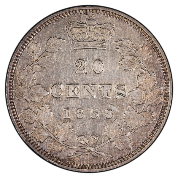 SOLD Canada 1858 20 Cents Silver Coin - One Year Type - VF (cleaned) - The Toronto Coin Shop