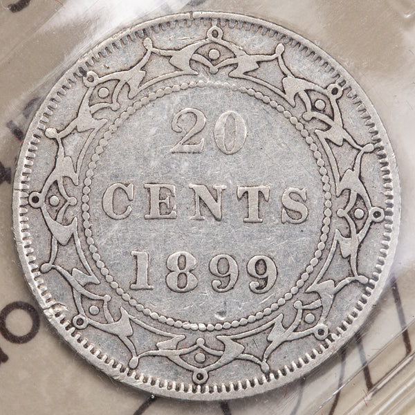 SOLD Newfoundland 1899 Hook 9's 20 Cents Silver Coin - ICCS VF-20 (rim - The Toronto Coin Shop