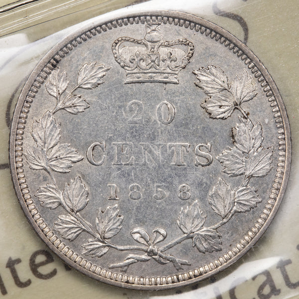 SOLD Canada 1858 20 Cents Silver Coin - ICCS EF-45 - The Toronto Coin Shop