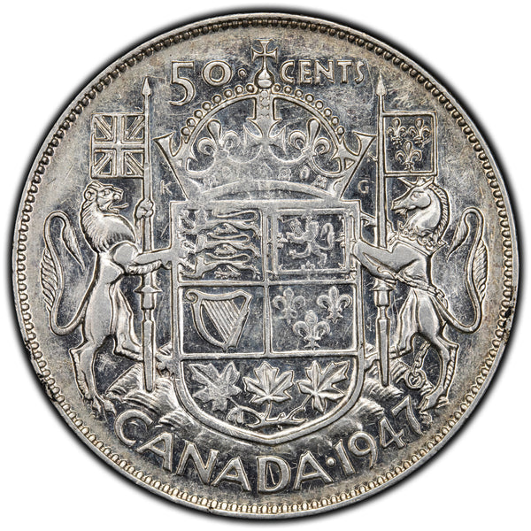 SOLD Canada 1947 Maple Leaf Curved 7 50 Cents Half Dollar Silver Coin - The Toronto Coin Shop