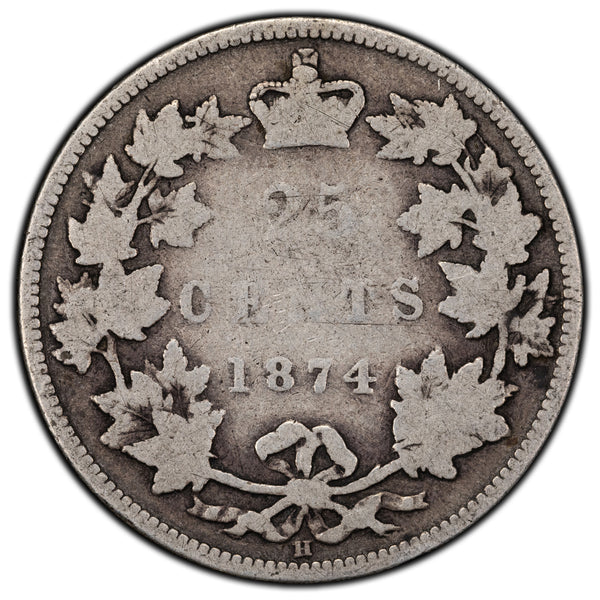 SOLD Canada 1874-H 25 Cents Quarter Silver Coin - The Toronto Coin Shop