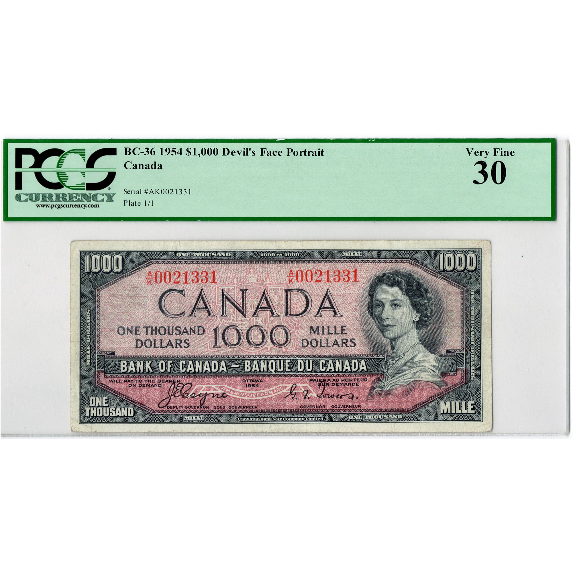 SOLD $1000 1954 Bank of Canada Devil Face Note BC-36 - PCGS VF-30 - The ...