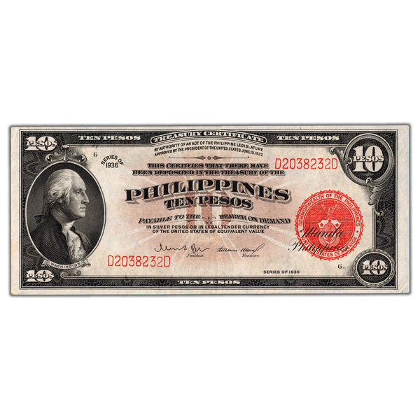 SOLD Philippines 1936 10 Ten Pesos Note P #84b - EF - The Toronto Coin Shop