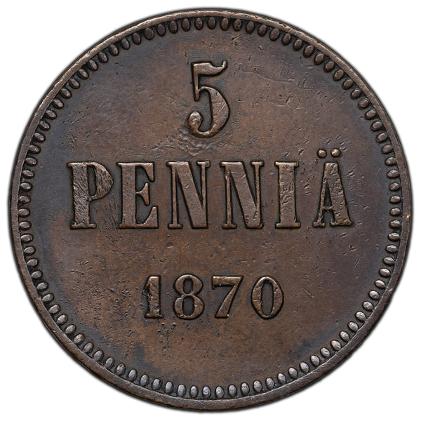 Finland 1870 5 Pennia Coin KM #4 - The Toronto Coin Shop