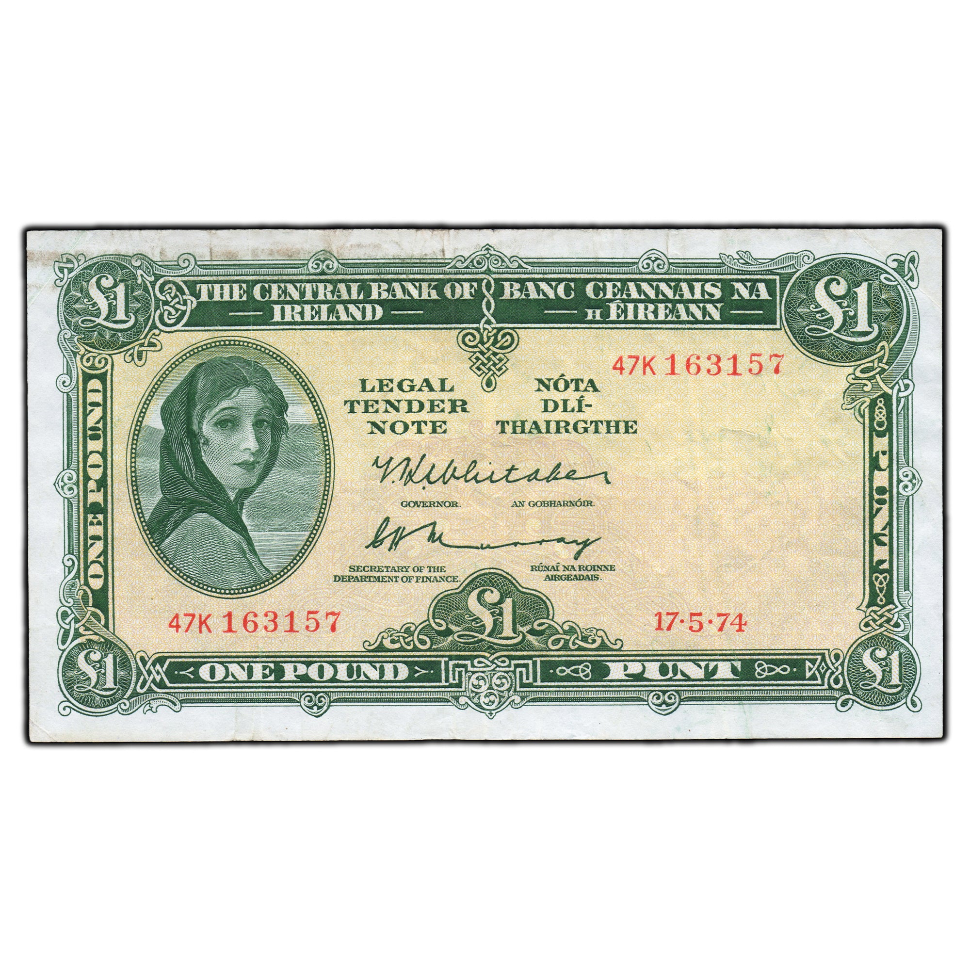 SOLD Ireland 1974 1 One Pound Note P #64c - The Toronto Coin Shop