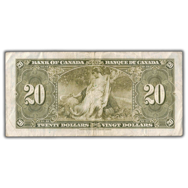 $20 1937 Bank of Canada Note Coyne-Towers K/E Prefix BC-25c - F/VF (sm ...
