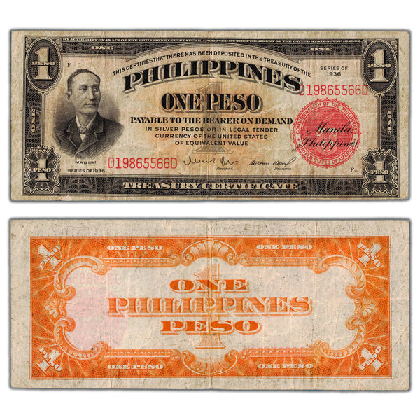 SOLD Philippines 1936 1 One Peso Note P #81 - Circulated - The Toronto ...