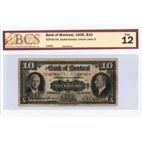 $10 1935 Bank of Montreal Canada Chartered Note #505-60-04 - BCS F-12 ...