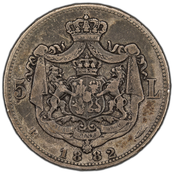 Romania 1882 5 Five Lei Silver Coin - The Toronto Coin Shop