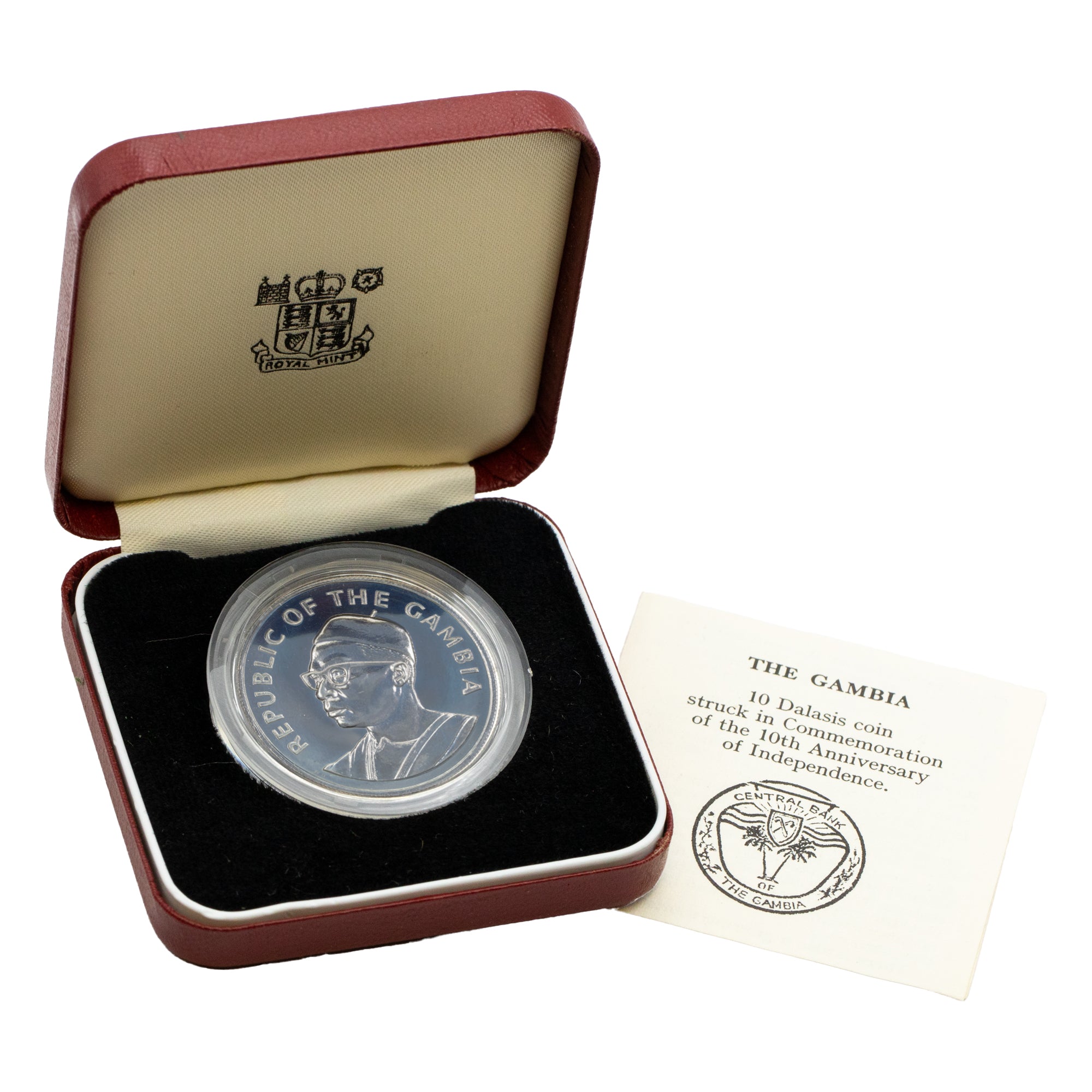 SOLD Gambia 1975 (1965-75) 10 Dalasis Silver Coin - Anniversary of Ind ...