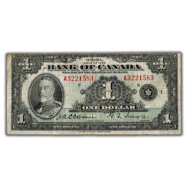 $1 1935 Bank of Canada Note English Text Series A BC-1 - Trimmed - The ...
