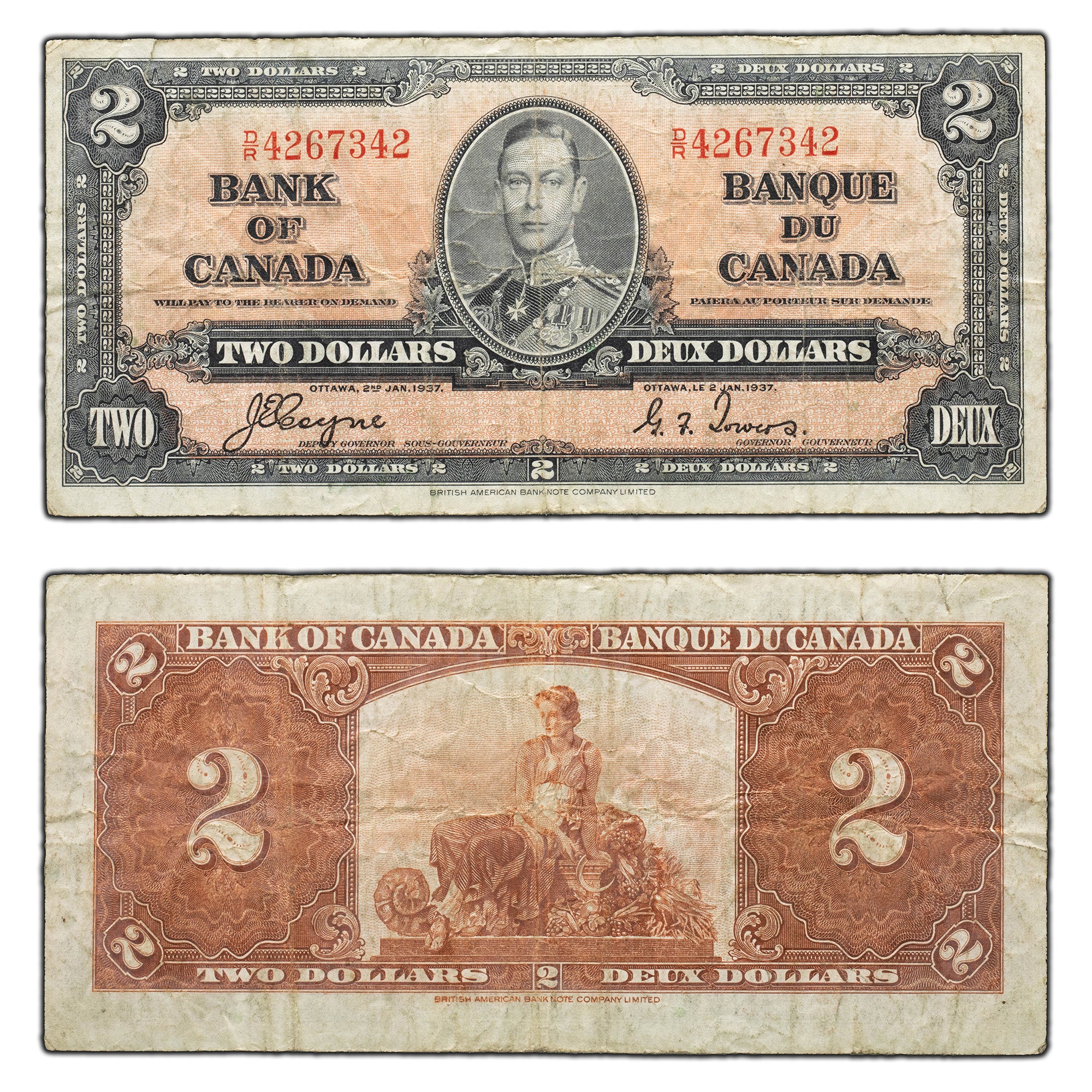 SOLD $2 1937 Bank of Canada Note Coyne-Towers D/R Prefix BC-22c - Fine ...