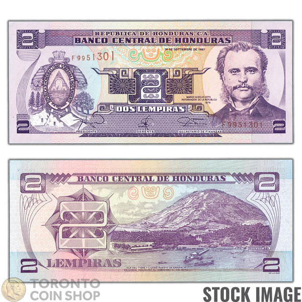 Honduras 1997 2 Lempiras Note P #80 - Uncirculated - The Toronto Coin Shop