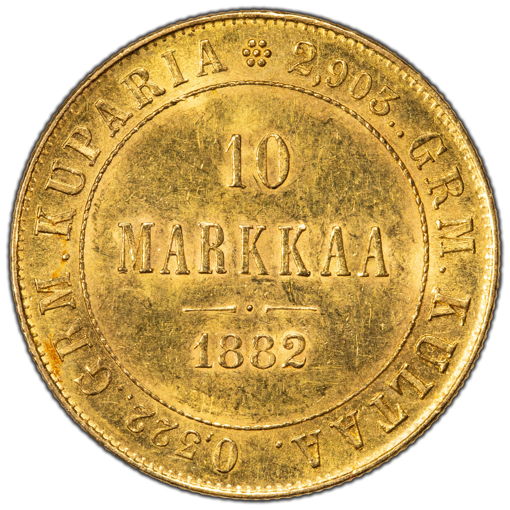 SOLD Finland 1882 10 Markkaa Gold Coin KM #8 - The Toronto Coin Shop