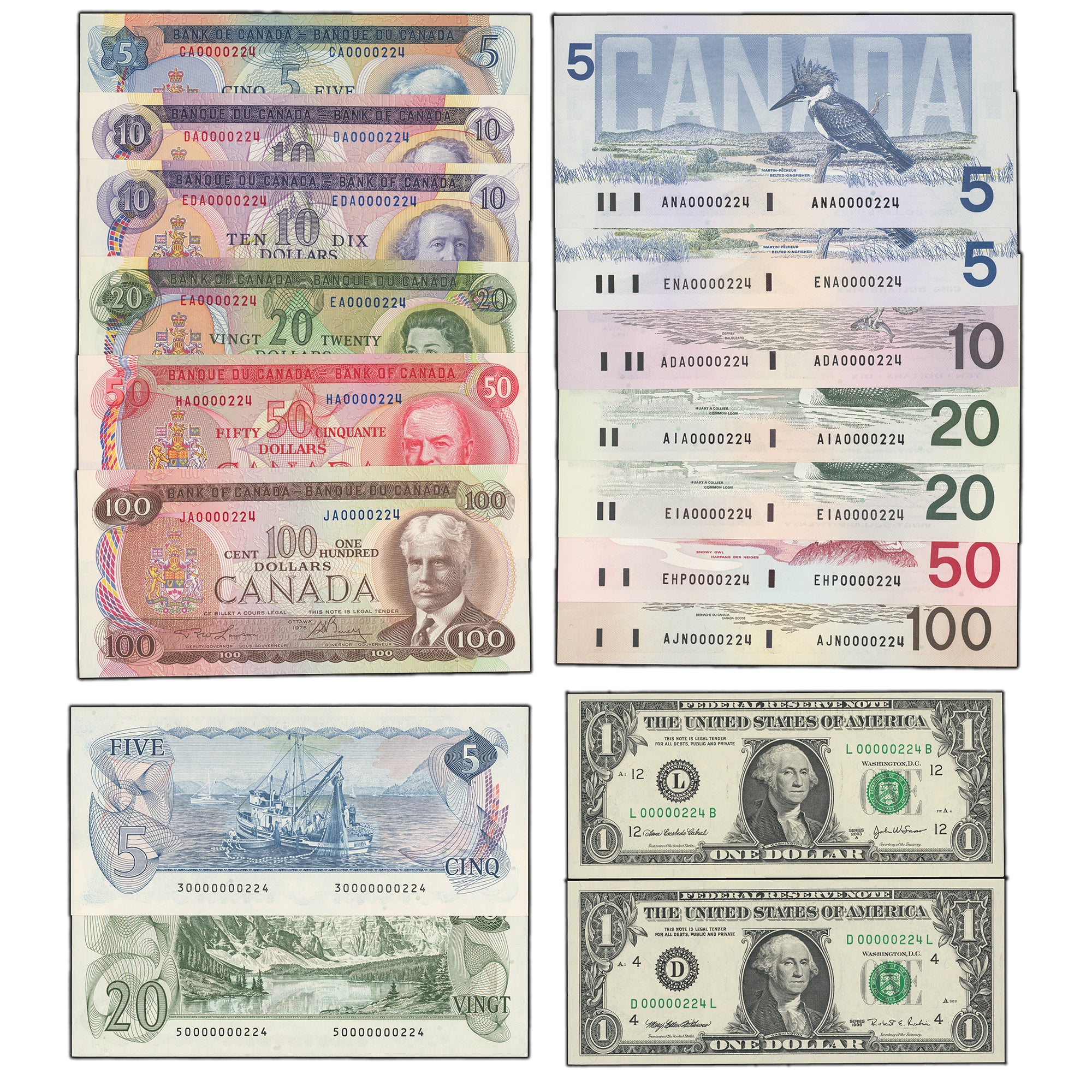 SOLD Canada & United States Low Serial #224 Matching Banknote Set of 1 ...