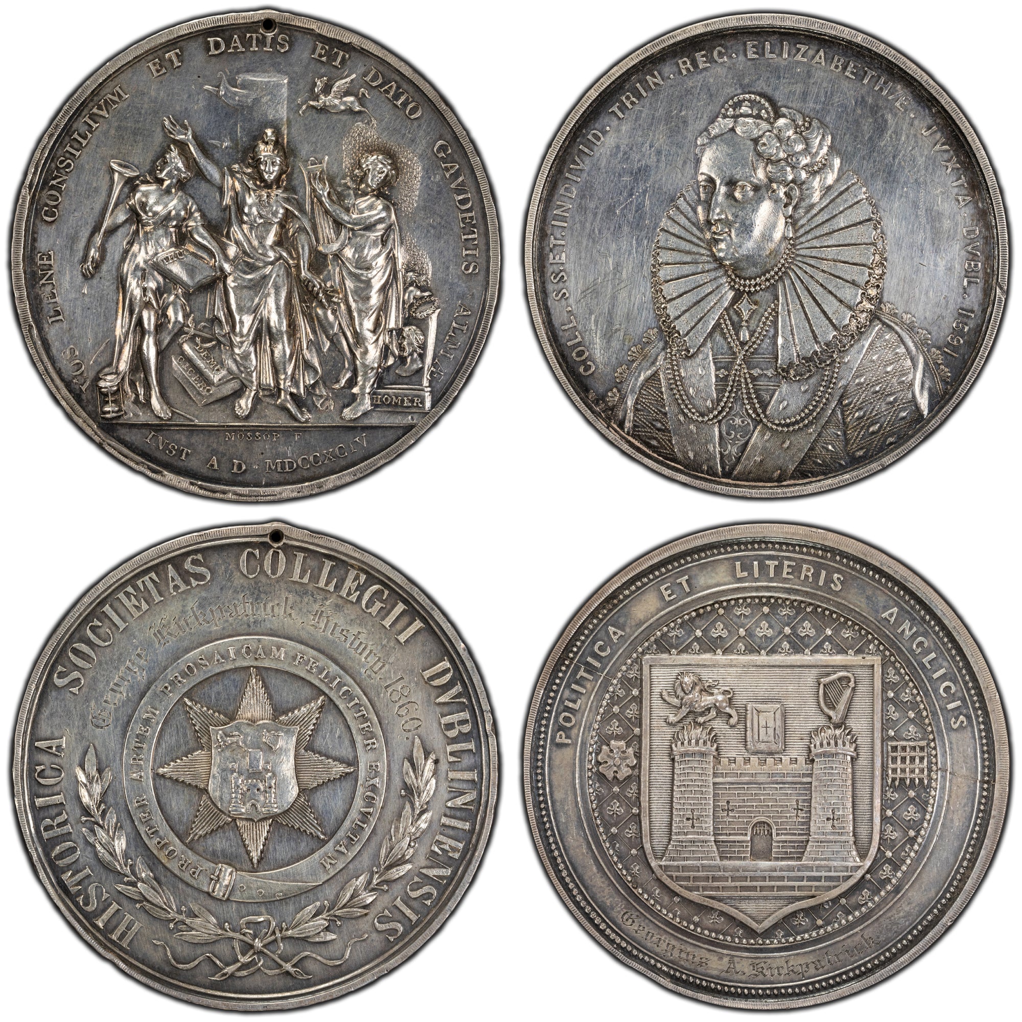 Ireland C.1860 Pair of Trinity College Silver Medals 52mm - Awarded to ...