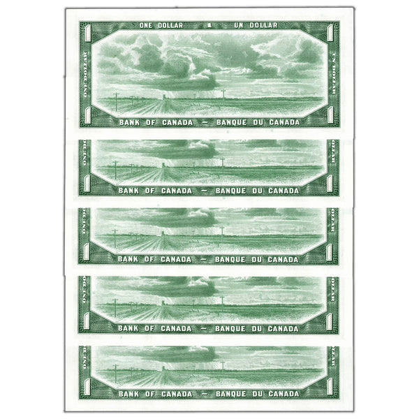 SOLD $1 1954 Bank of Canada Notes G/N Prefix BC-37b - 5 Consecutive Un ...