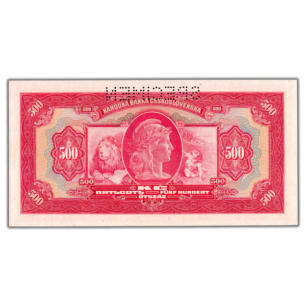 SOLD Czechoslovakia 1929 500 Korun Specimen Note P #24s - UNC - The ...