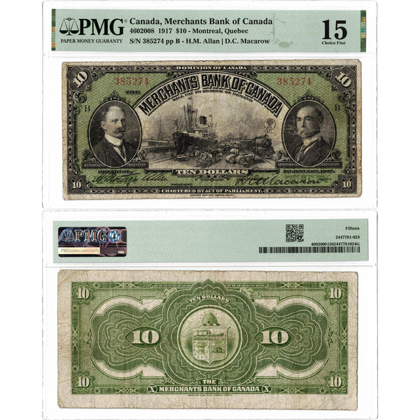 $10 1917 Merchants Bank of Canada Chartered Note Macarow #460-20-08 ...