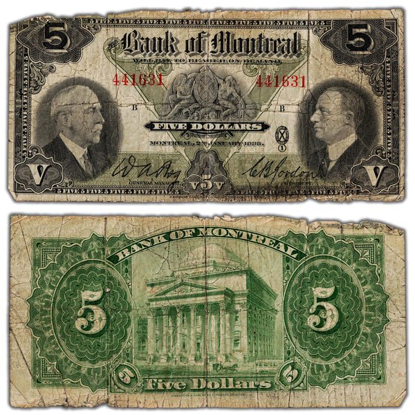SOLD $5 1935 Bank of Montreal Canada Chartered Note #505-60-02 - Rough ...