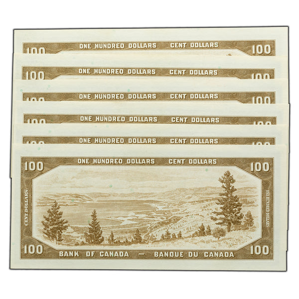SOLD $100 1954 Bank of Canada Notes B/J Prefix BC-43b - 6 Consecutive ...