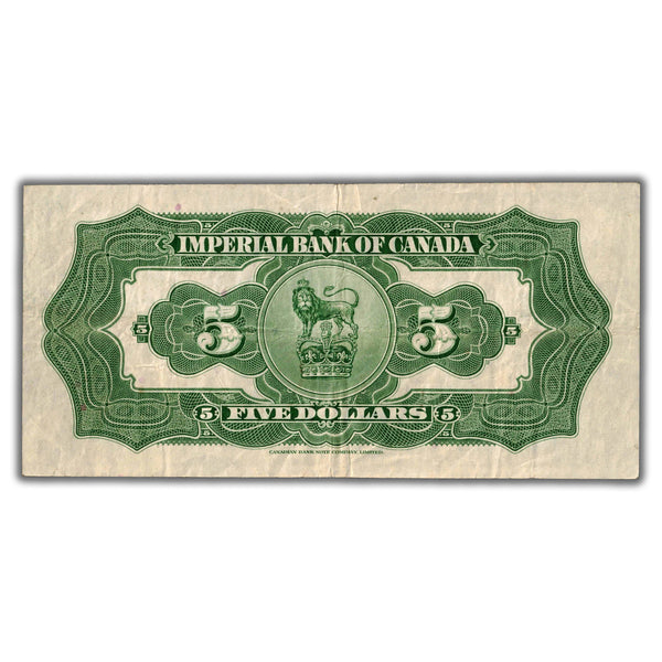$5 1939 Imperial Bank of Canada Chartered Note CH #375-24-04 - VF - The ...