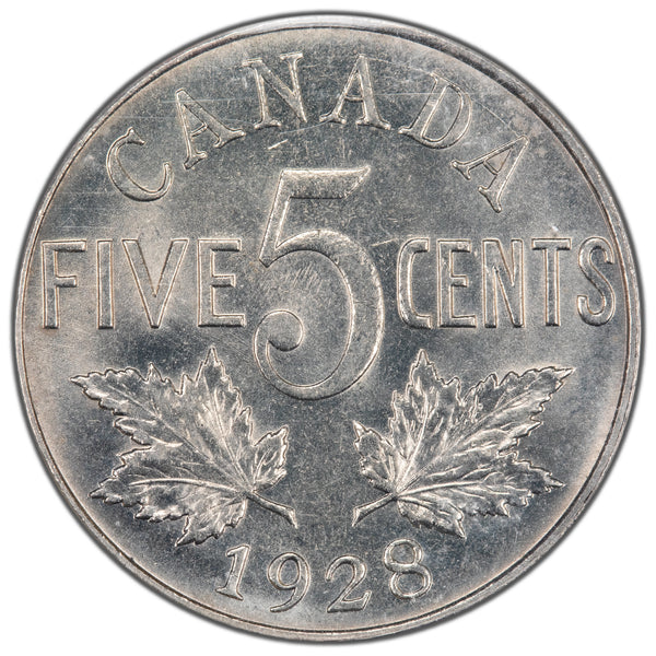 SOLD Canada 1928 5 Cents Nickel Coin - ICCS MS-65 - The Toronto Coin Shop