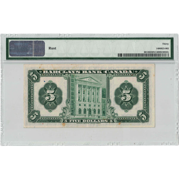 SOLD $5 1935 Barclays Bank of Canada Chartered Note #30-12-02 - PMG VF ...