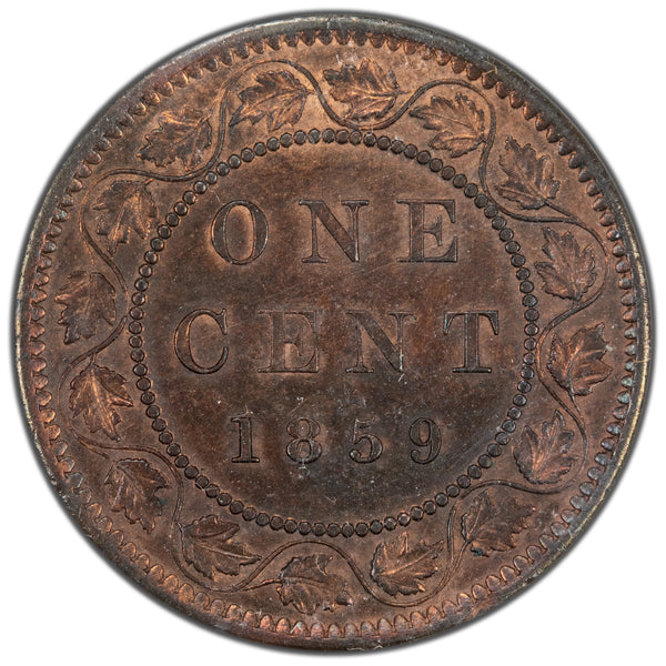 SOLD Canada 1859 Narrow/Low 9 One Large Cent Coin - ICCS AU-55 - The ...