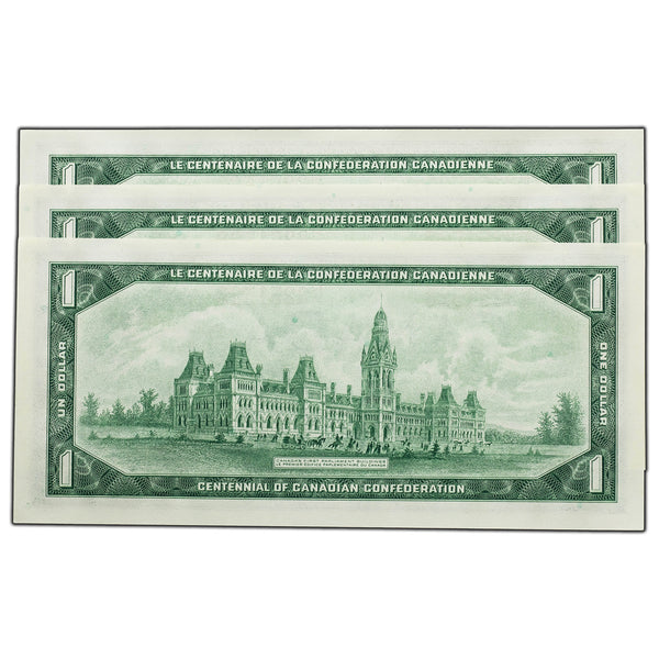 SOLD $1 1967 Bank of Canada Notes H/P Prefix BC-45b-i - 3 Consecutive ...