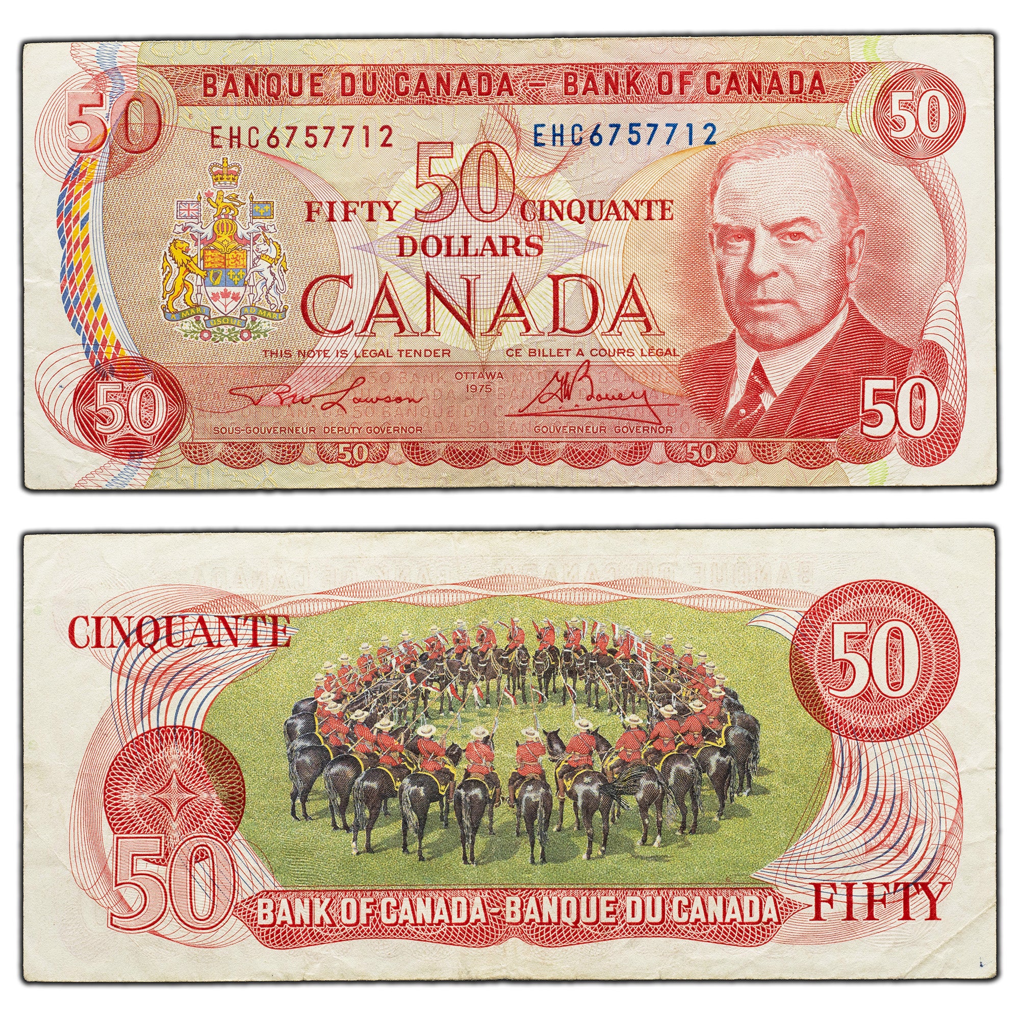 SOLD $50 1975 Bank of Canada Note Lawson-Bouey EHC Prefix BC-51a-i ...