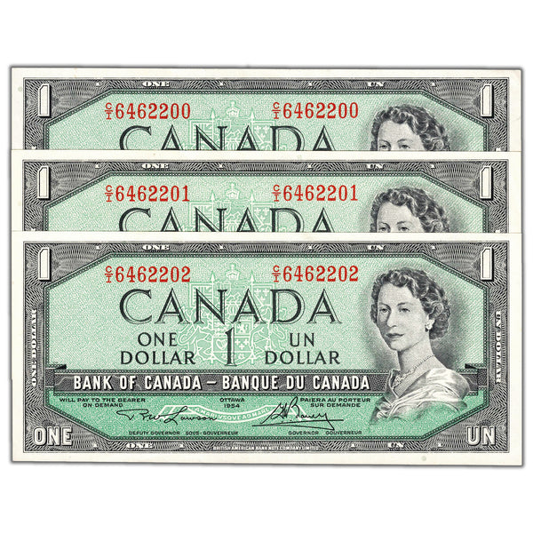 $1 1954 Bank of Canada Notes C/I Prefix BC-37d - 3 Consecutive AU+ ...
