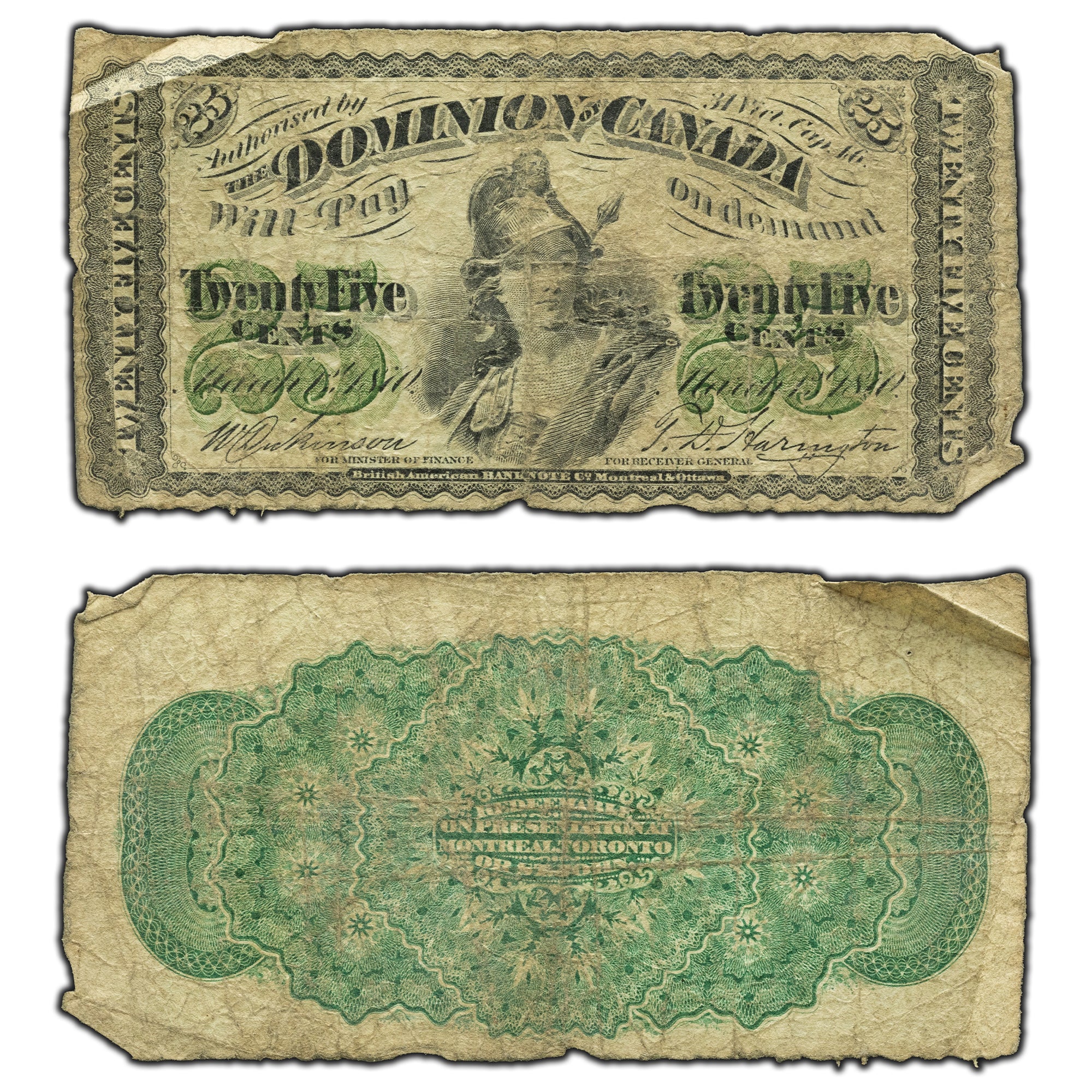 SOLD 25 Cents 1870 Dominion of Canada Shinplaster Note DC-1c - The ...