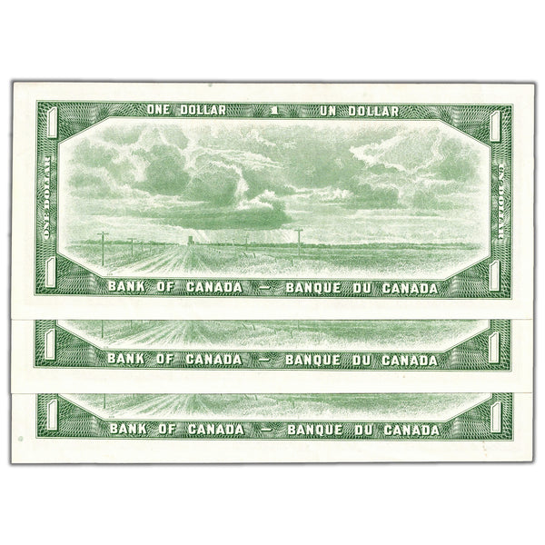 $1 1954 Bank of Canada Notes C/I Prefix BC-37d - 3 Consecutive AU+ ...