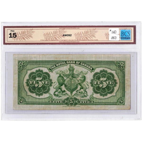 SOLD $5 1933 Royal Bank of Canada Chartered Note #630-16-02 - BCS F-15 ...