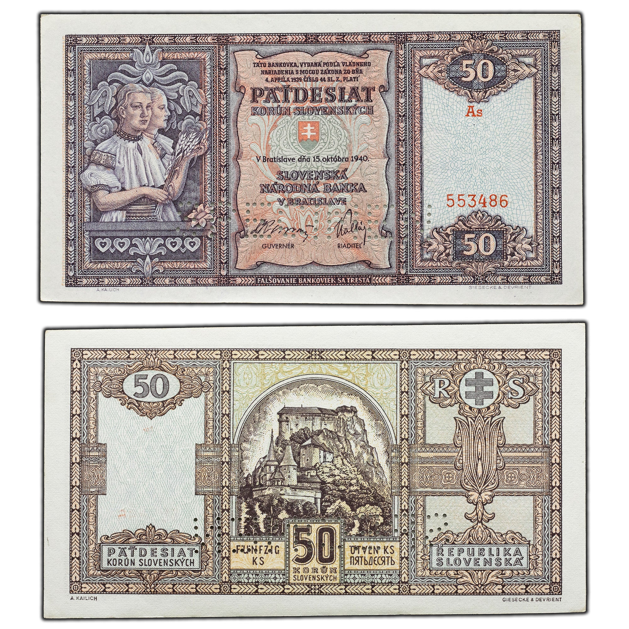 SOLD Slovakia 1940 50 Korun Note - Perforated Specimen - The Toronto ...