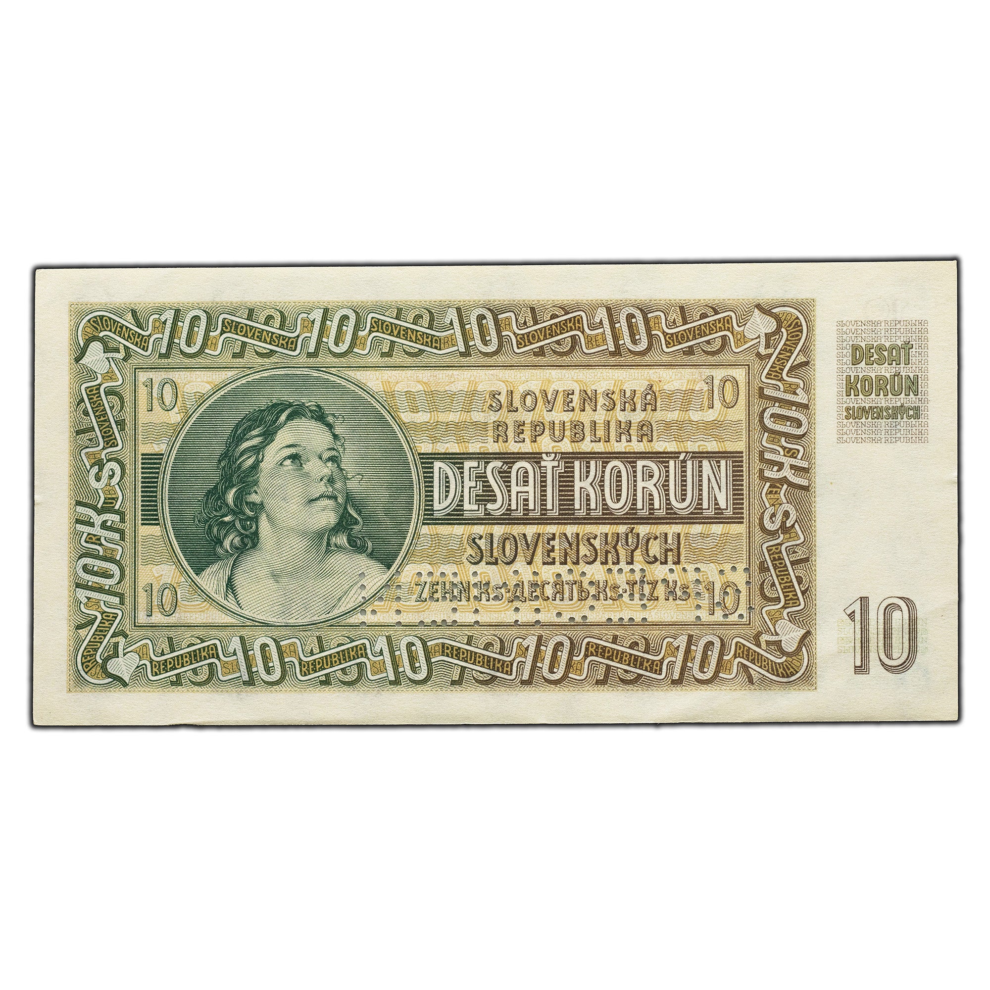 SOLD Slovakia 1940 10 Korun Note - Perforated Specimen - The Toronto Coin Shop