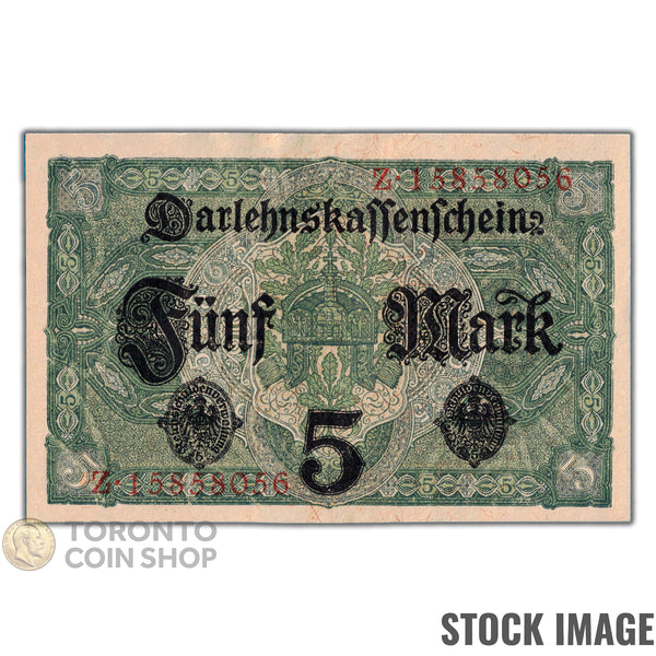 Germany 1917 5 Mark Note P #56b - Crisp AU - The Toronto Coin Shop
