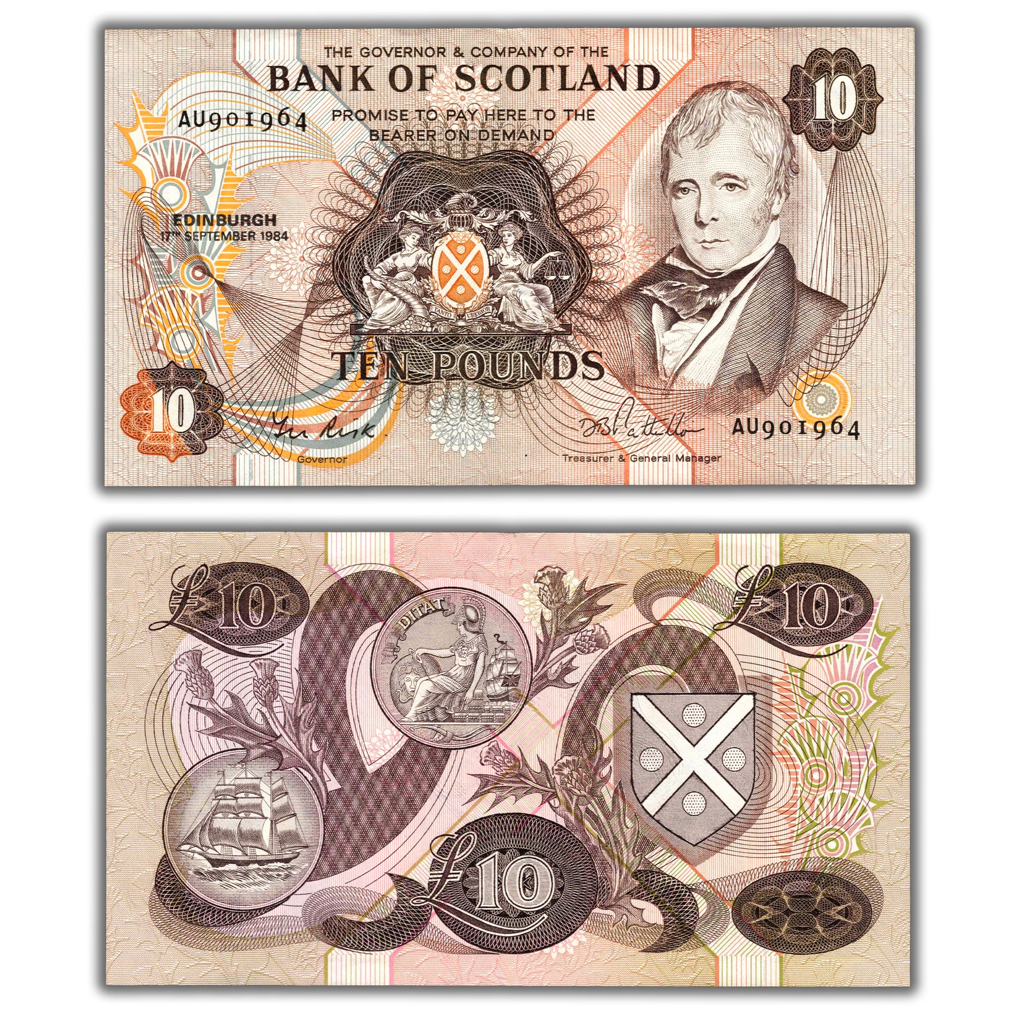SOLD Scotland 1984 10 Ten Pounds Note P #113c - AU - The Toronto Coin Shop