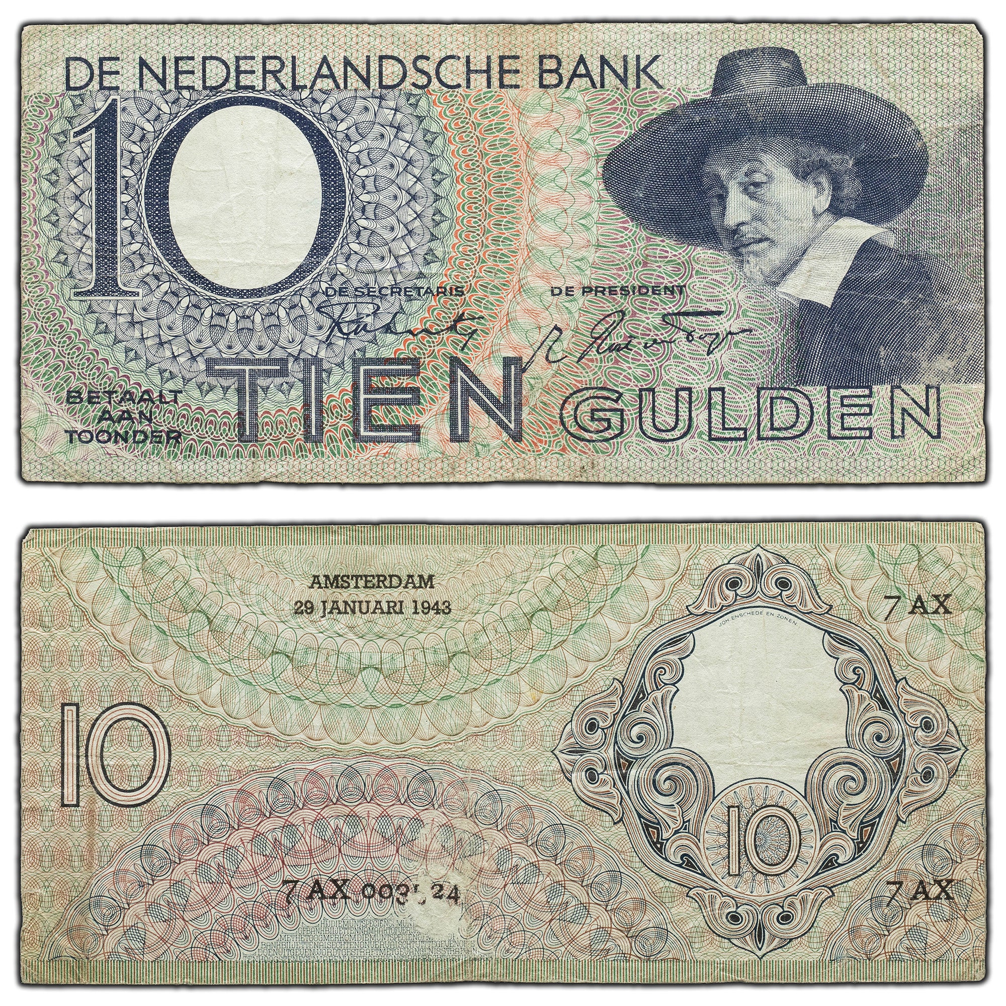 SOLD Netherlands 1943 10 Ten Gulden Note P #59 - Back Damaged - The ...