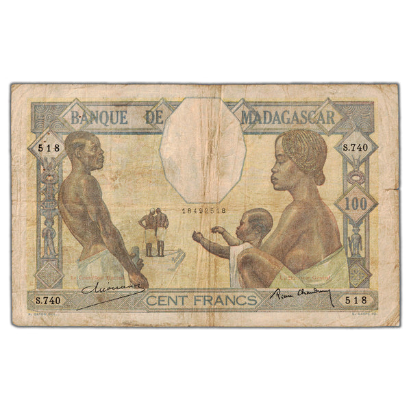 Madagascar 1940 100 Francs Note Signature 2 P #40 - Circulated - The ...