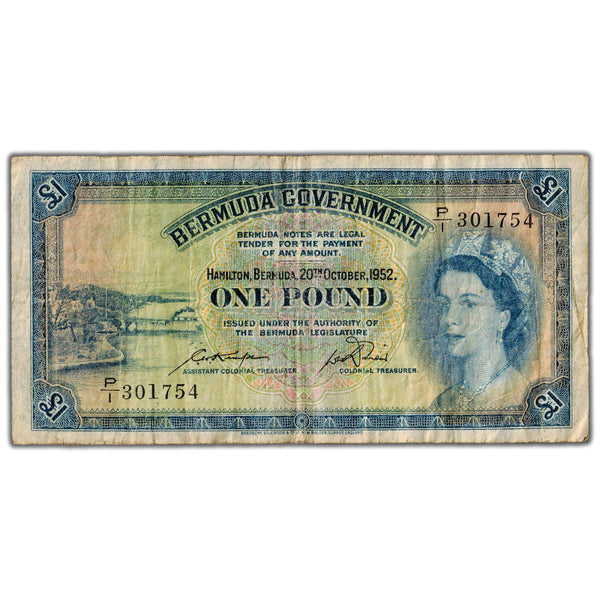 Bermuda 1952 1 One Pound Note P #20a - F/VF - The Toronto Coin Shop