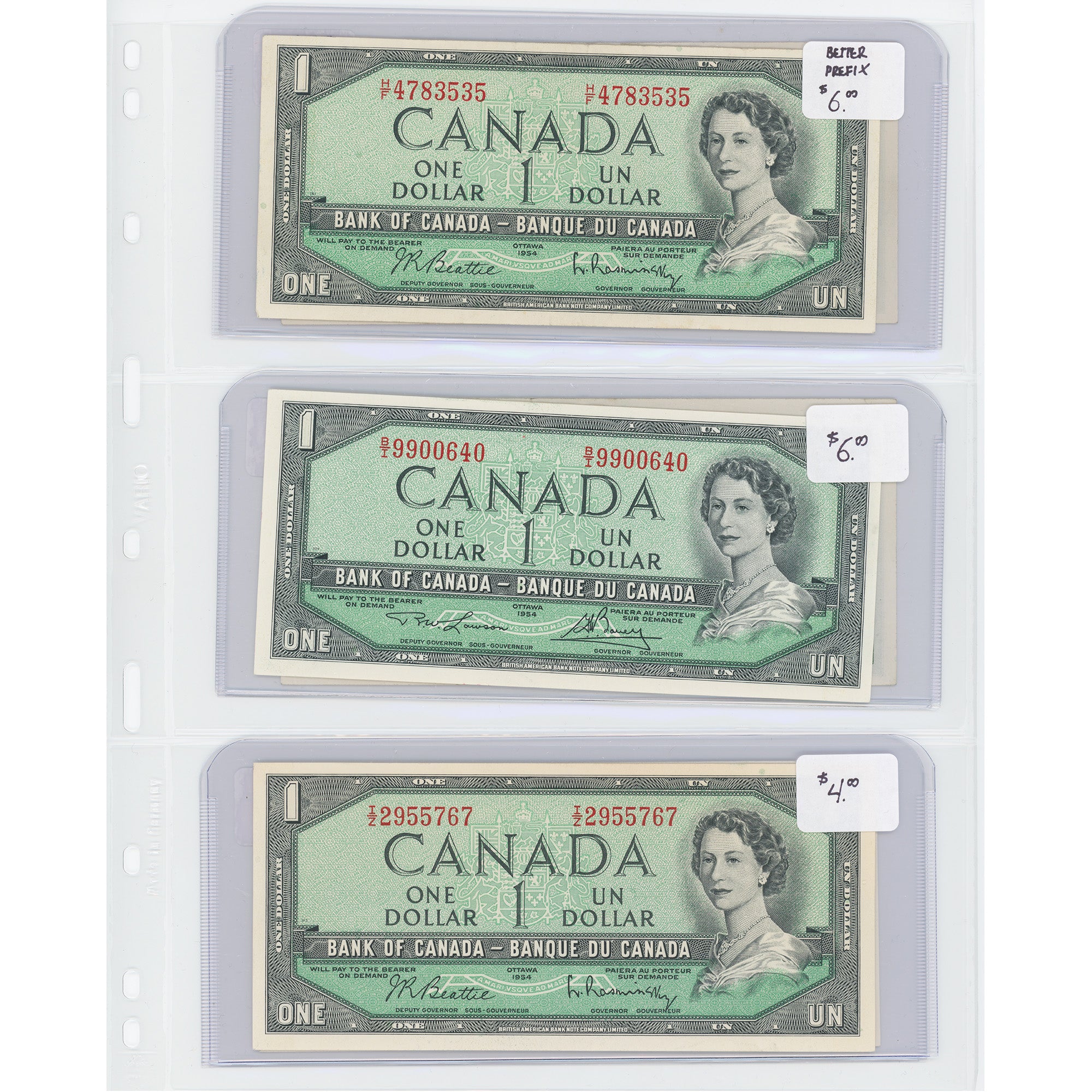 SOLD $1 1954 Bank of Canada Notes Modified Portrait - Lot of 6 - Retai ...