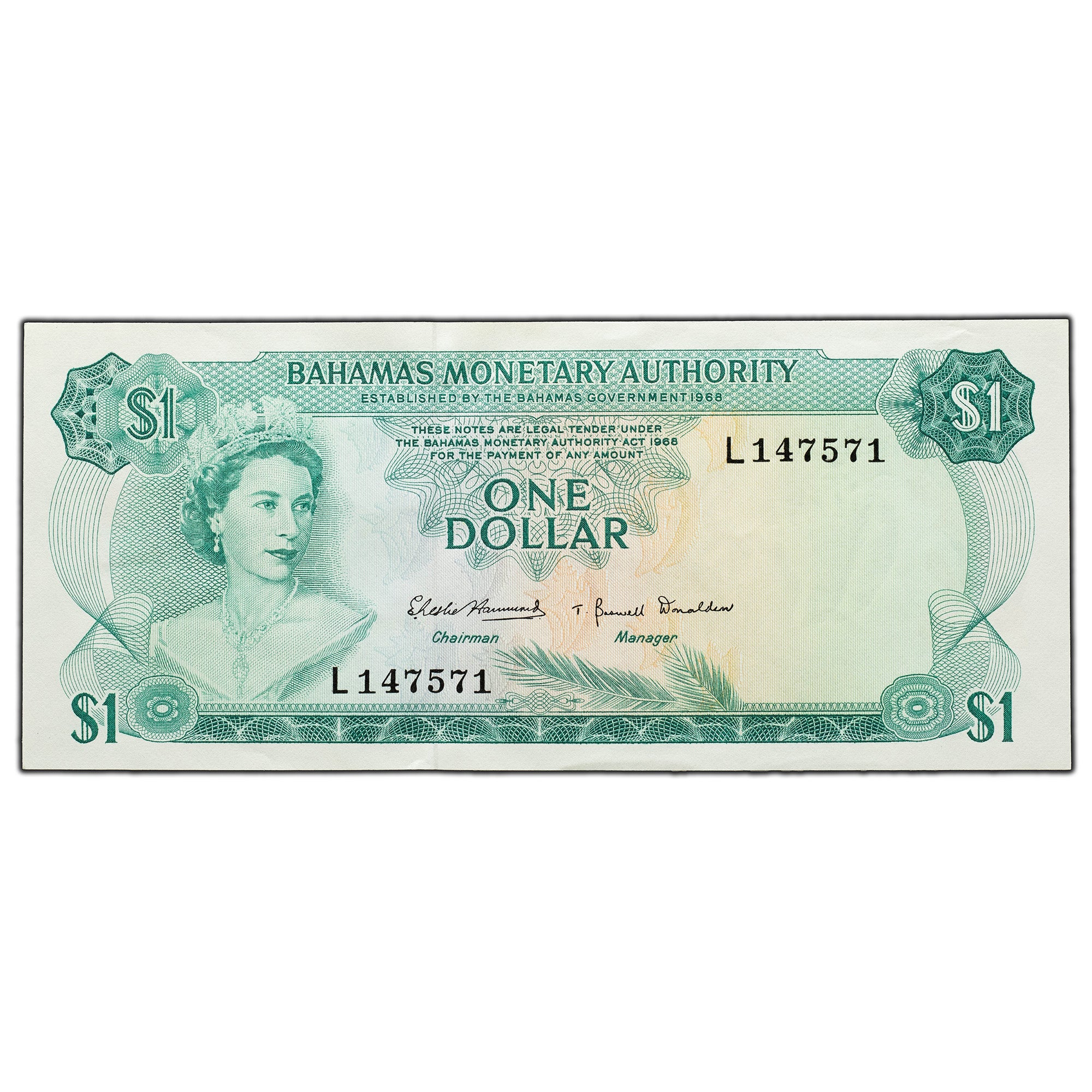 SOLD Bahamas 1968 $1 One Dollar Note P #27a - AU - The Toronto Coin Shop
