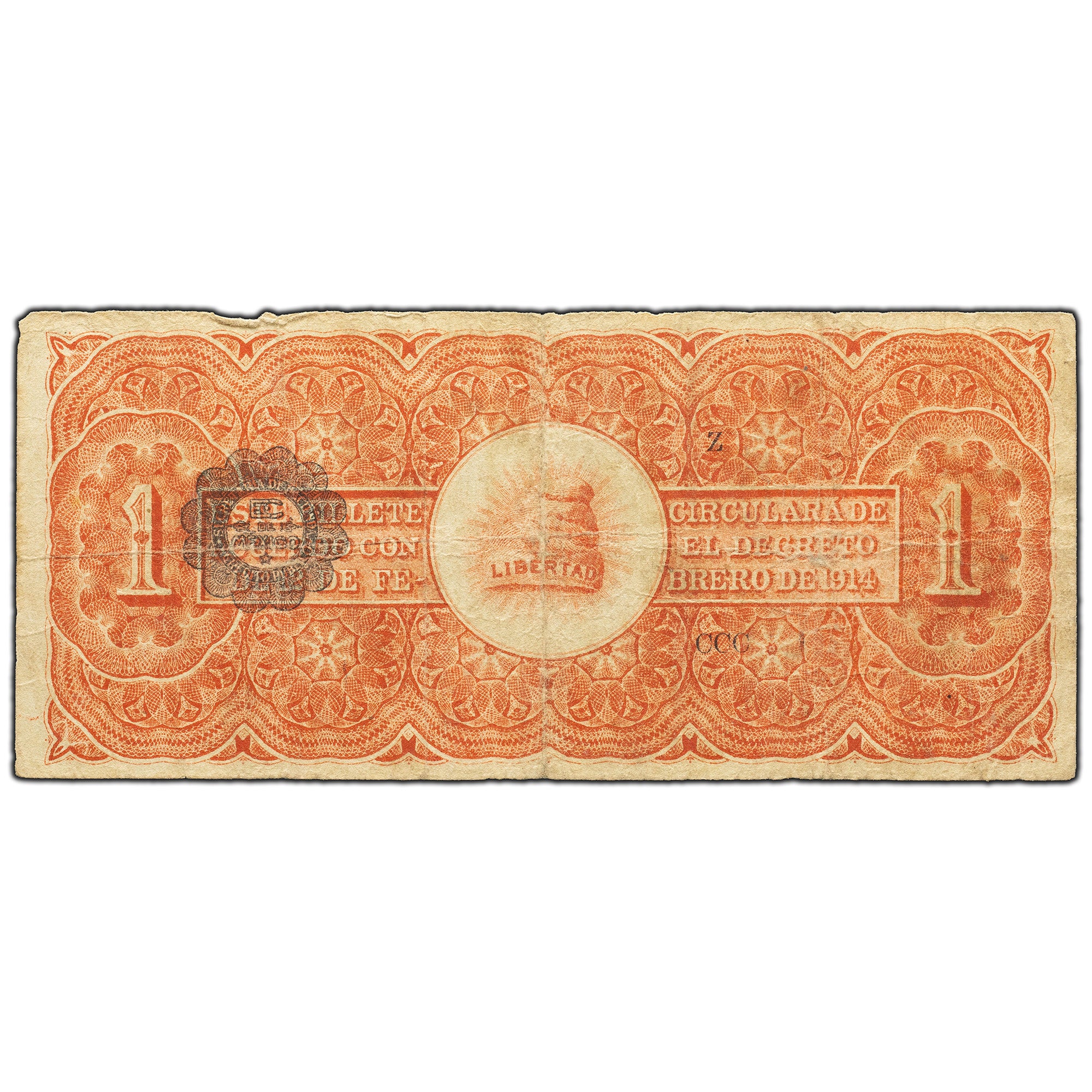 SOLD Mexico Ejercito Constitucionalista 1914 1 One Peso Note - The ...