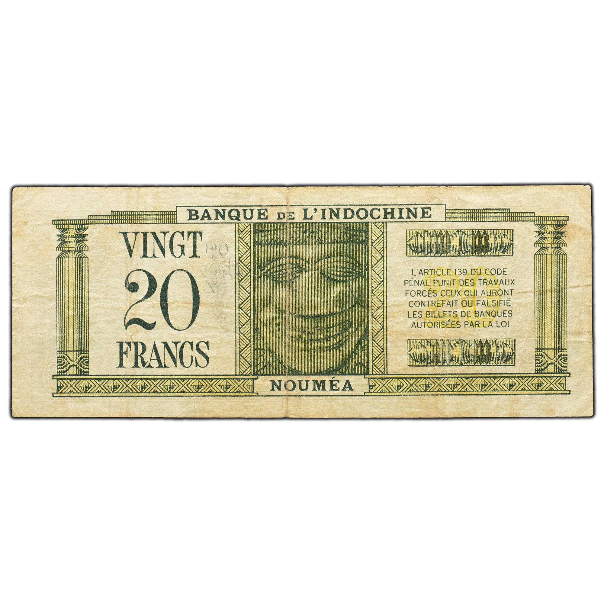 SOLD New Caledonia 1944 20 Twenty Francs Note - Writing - The Toronto ...