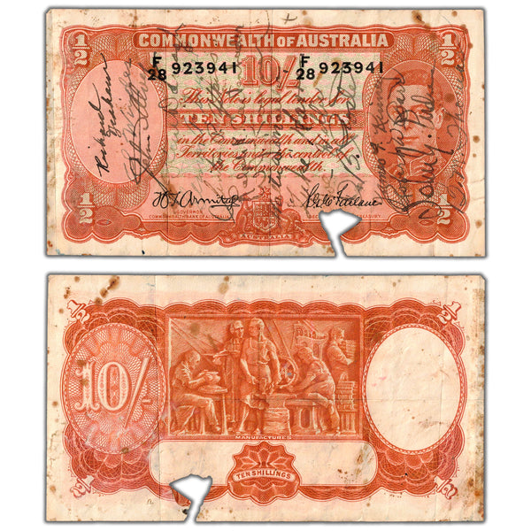 Australia ND (1939-52) 10 Ten Shillings Note P #25b - Short Snorter ...