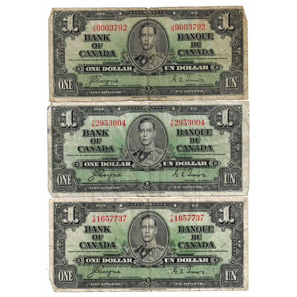 Lot of 9 $1 1937 Bank of Canada Notes - All Circulated Grades - The ...