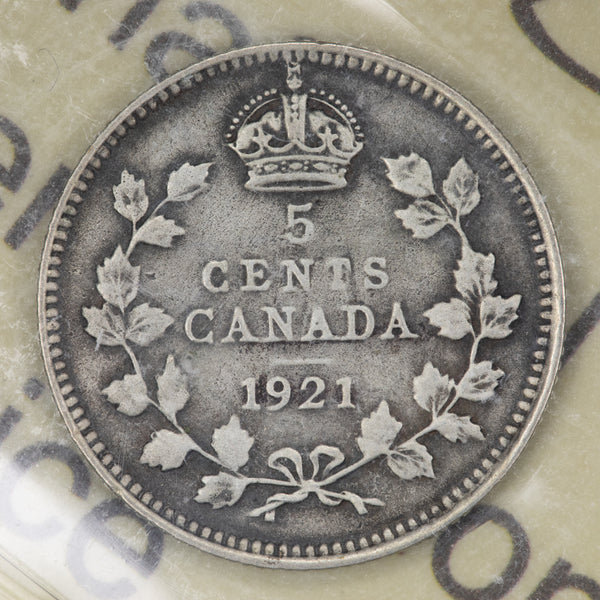 SOLD Canada 1921 5 Cents Silver Coin - ICCS VG-10 (cleaned/corrosion ...